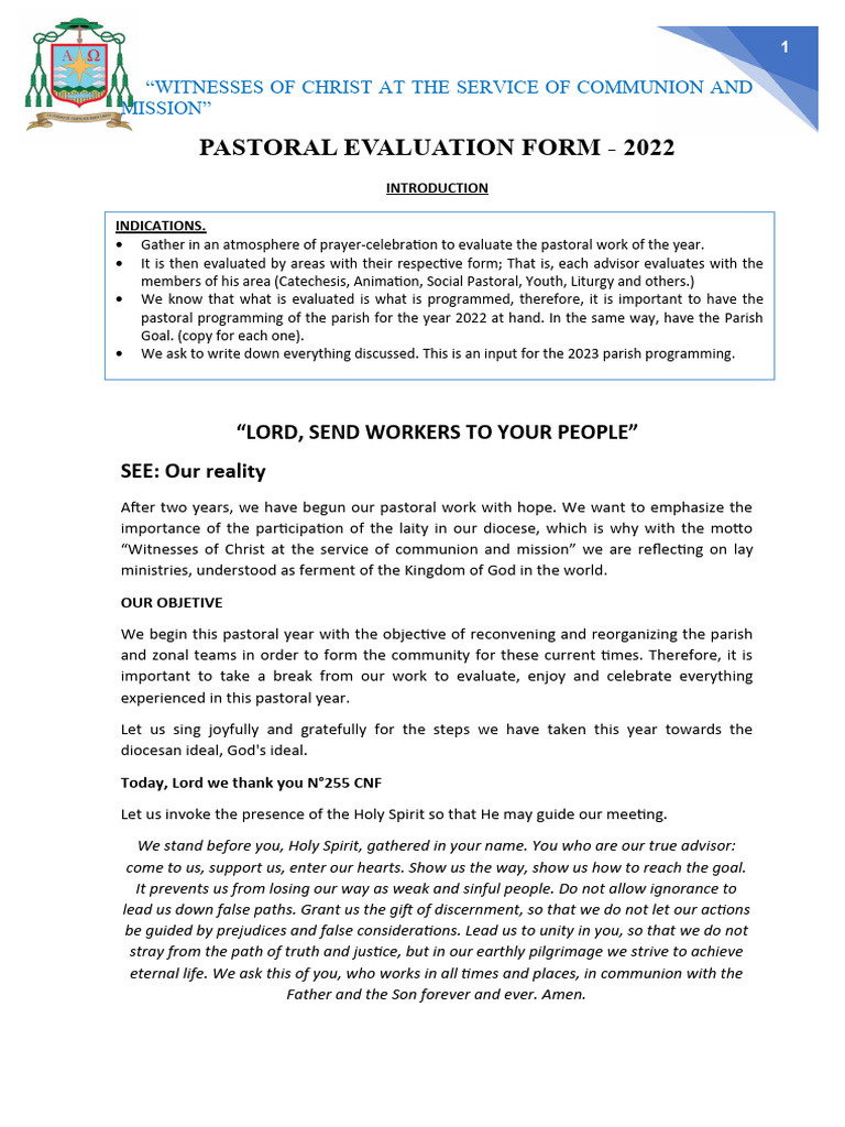 Parish Evaluation Form 2022 | PDF | Jesus | Eucharist