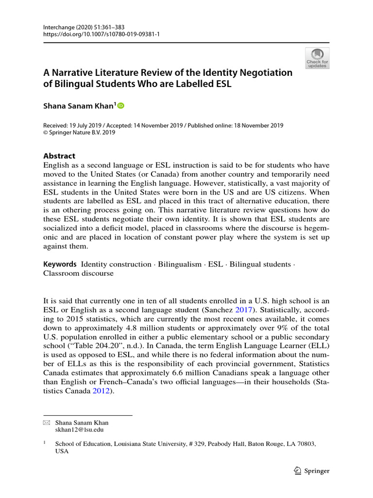A Narrative Literature Review of The Identity Negotiation of Bilingual ...