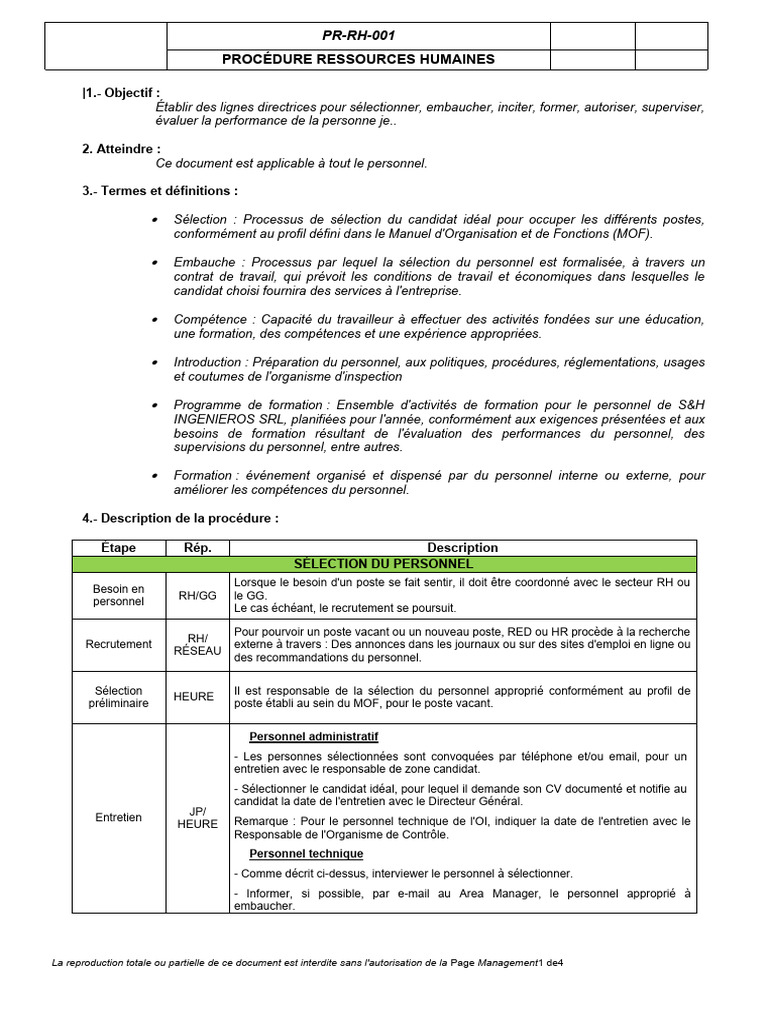 Procédure Ressources Humaines | PDF | Gestion des ressources humaines | Recrutement