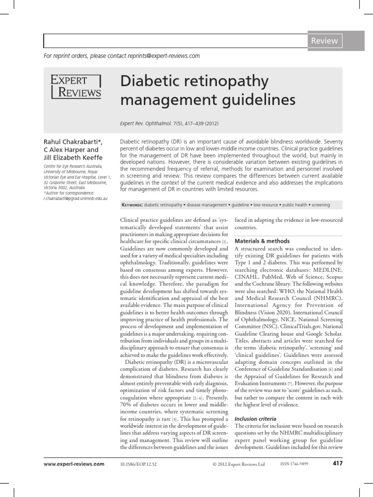 2012 Diabetic Retinopathy Management Guidelines | PDF | Diabetes ... 2012 Diabetic Retinopathy Management Guidelines | PDF | Diabetes ...