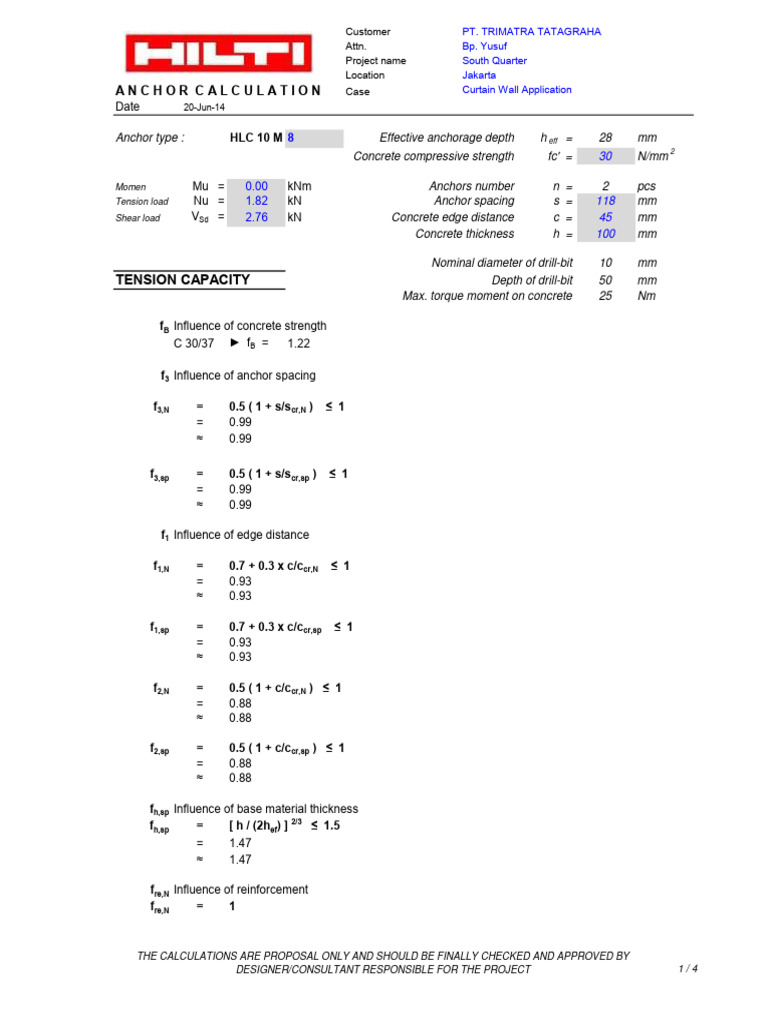 Anchor Calculation From HILTI | Download Free PDF | Building Technology | Building Materials