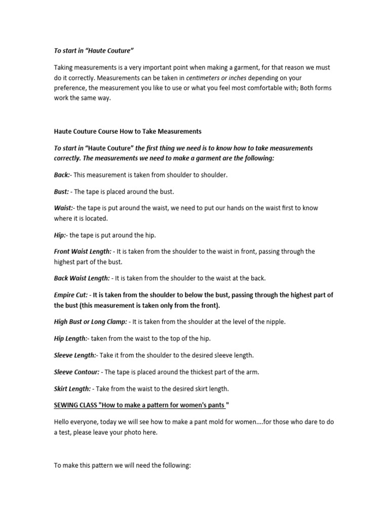 Measurement Table Pdf Waist Breast