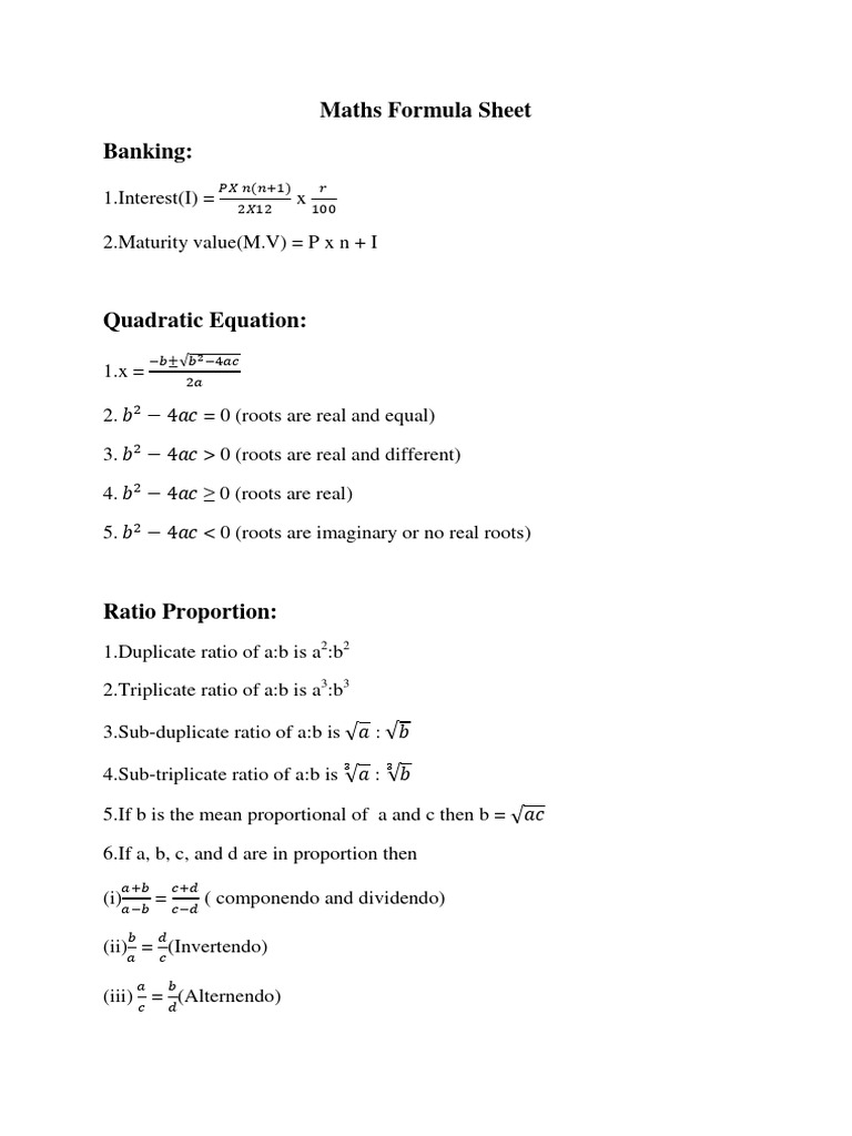 Maths Formula-10th | PDF