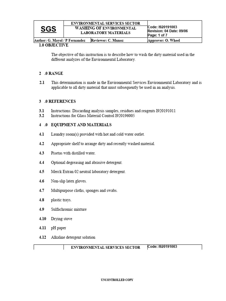 Washing Procedures for Lab Materials | PDF | Ph | Water