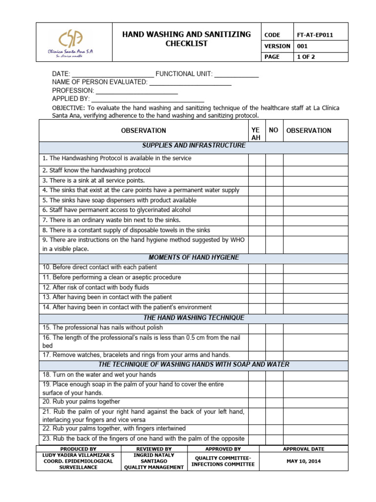 Hand Washing Check | Download Free PDF | Hand Washing | Hand