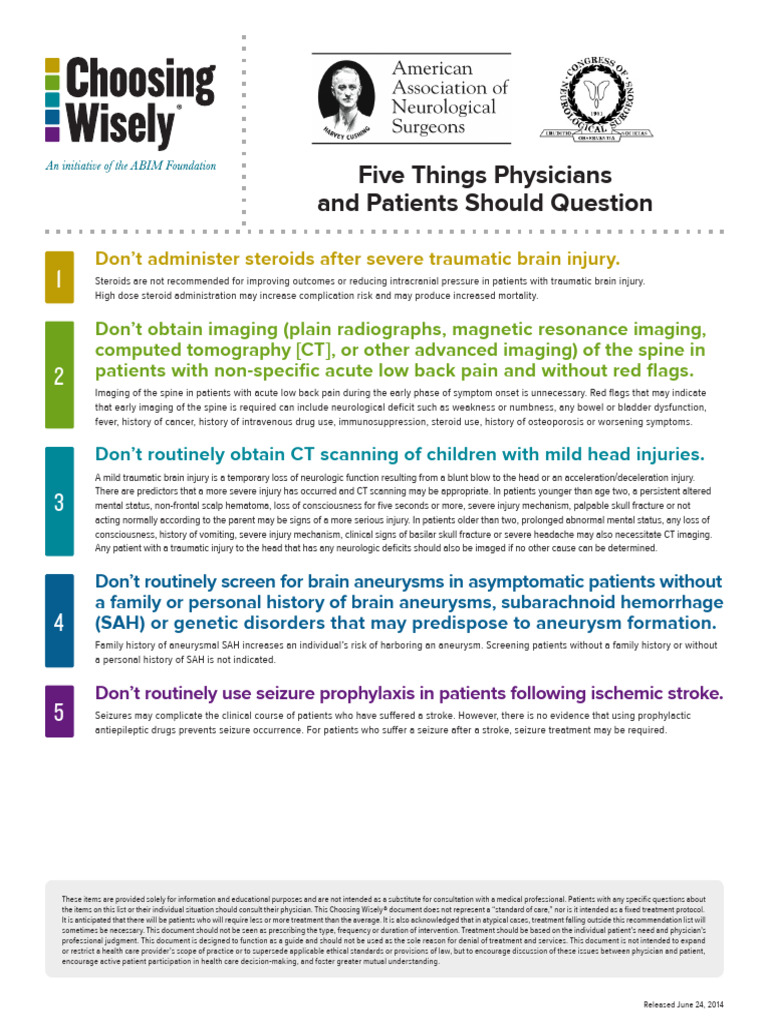 AANS Choosing Wisely List | PDF | Ct Scan | Traumatic Brain Injury