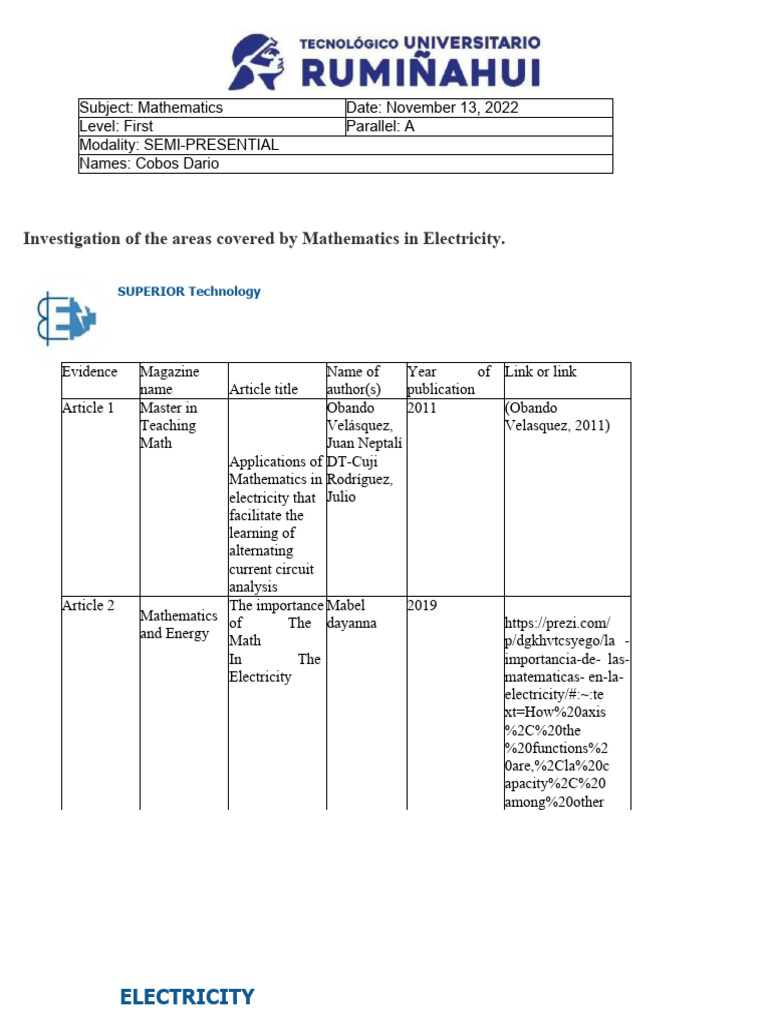 Investigation of The Areas That Mathematics Occupies in Electricity ...