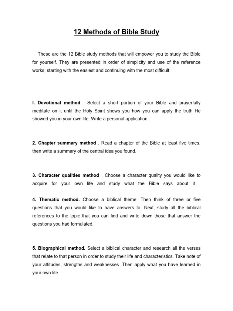 12 Methods of Bible Study | PDF | Bible | Chapters And Verses Of The Bible