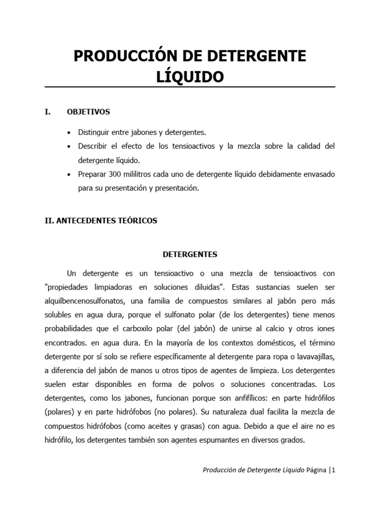 EXPT 4 - Producción de Detergente Líquido - Post Laboratorio | PDF | Tensioactivo | Detergente
