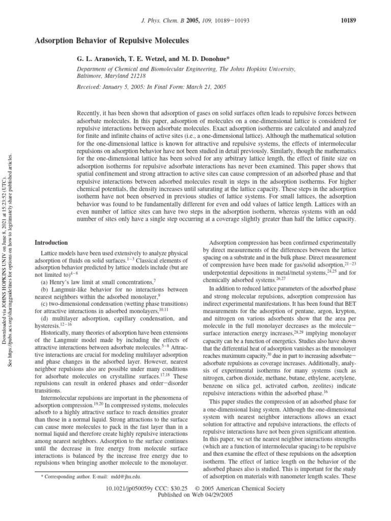 Adsorption Behavior of Repulsive Molecules | PDF | Adsorption | Thin Film
