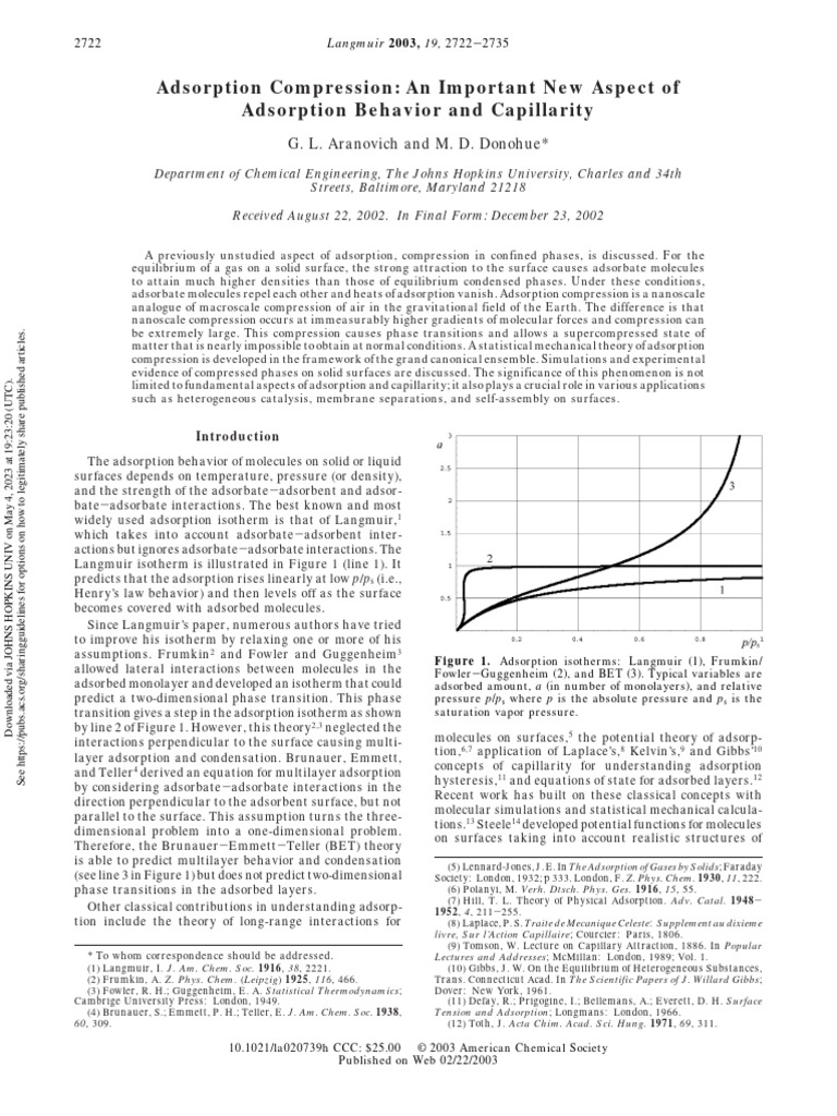 Ads Compression Lang 2003 19 2722 | PDF | Adsorption | Physical Sciences