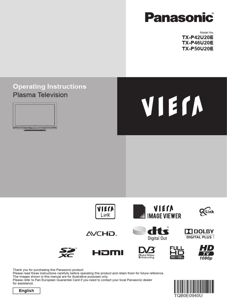 Panasonic Txp42u20e - User - Manual | PDF | Ac Power Plugs And Sockets | Mains Electricity