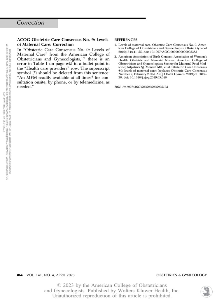 ACOG Obstetric Care Consensus No 9 Levels Of.33 | PDF | Obstetrics And ...