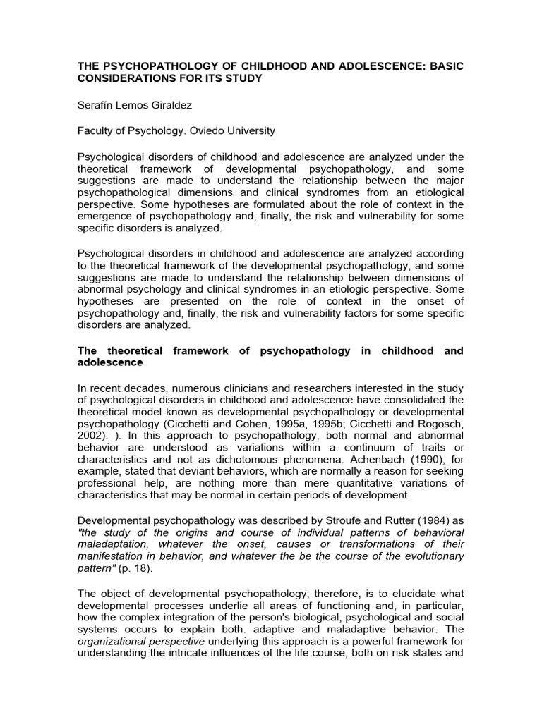 The Psychopathology of Childhood and Adolescence | PDF | Mental ...