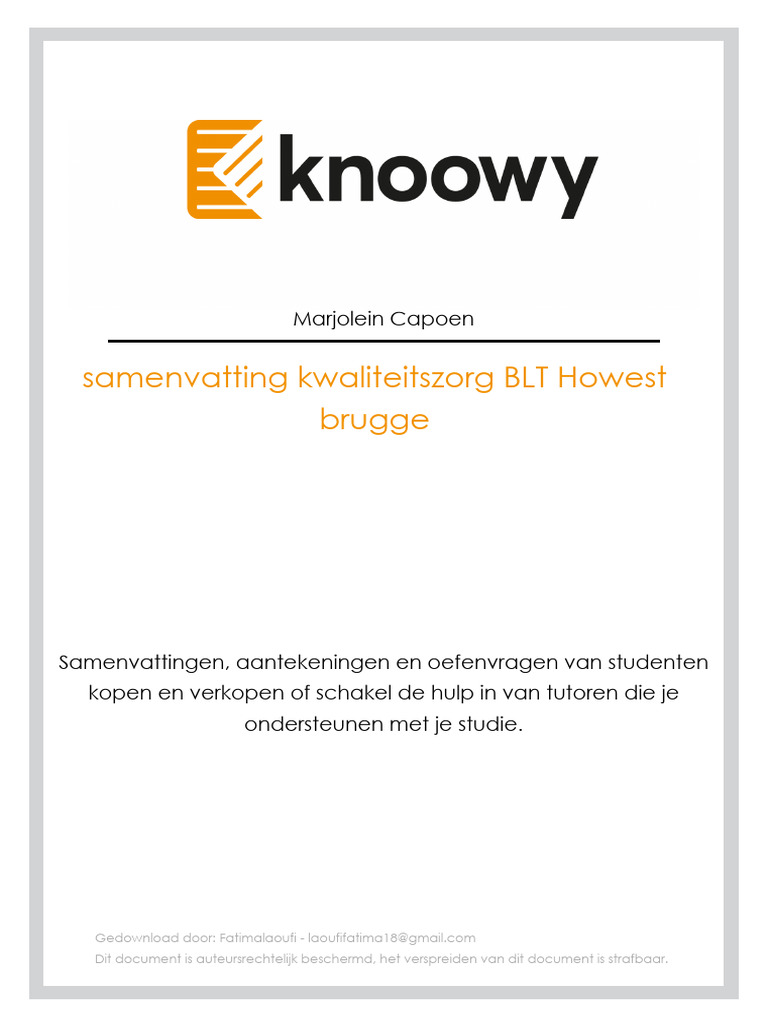 Samenvatting Kwaliteitszorg BLT Howest Brugge: Marjolein Capoen | PDF