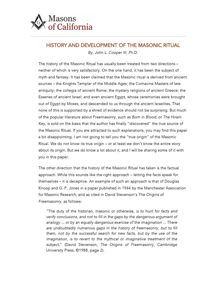 History and Development of The Masonic Ritual | PDF | Freemasonry ...