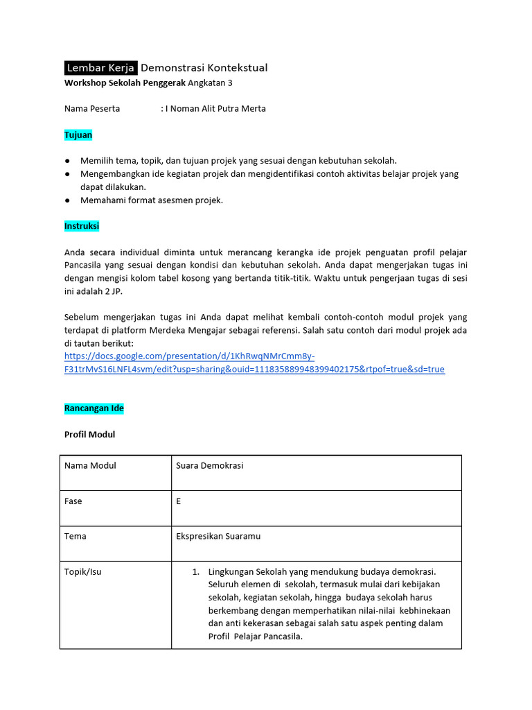 Lembar Kerja: - Demonstrasi Kontekstual | PDF | Karier & Perkembangan | Ilmu Sosial