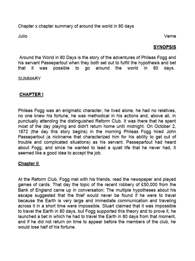 Summary Chapter X Chapter of Around The World in 80 Days | PDF | Around ...
