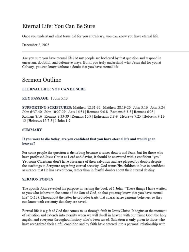 Eternal Life | PDF | Assurance (Theology) | Perseverance Of The Saints