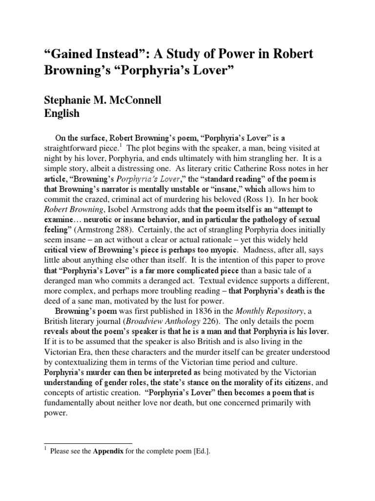 A Study of Power in Robert Browning's Porphyria's Lover | PDF ...