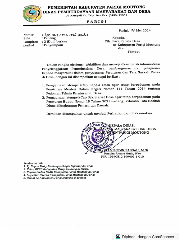 Penyampaian Penggunaan Cap Desa | PDF