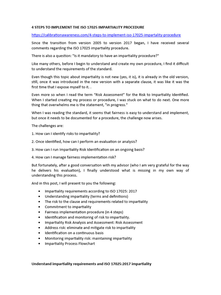Implement The Iso 17025 Impartiality Procedure | PDF | Risk | Risk ...