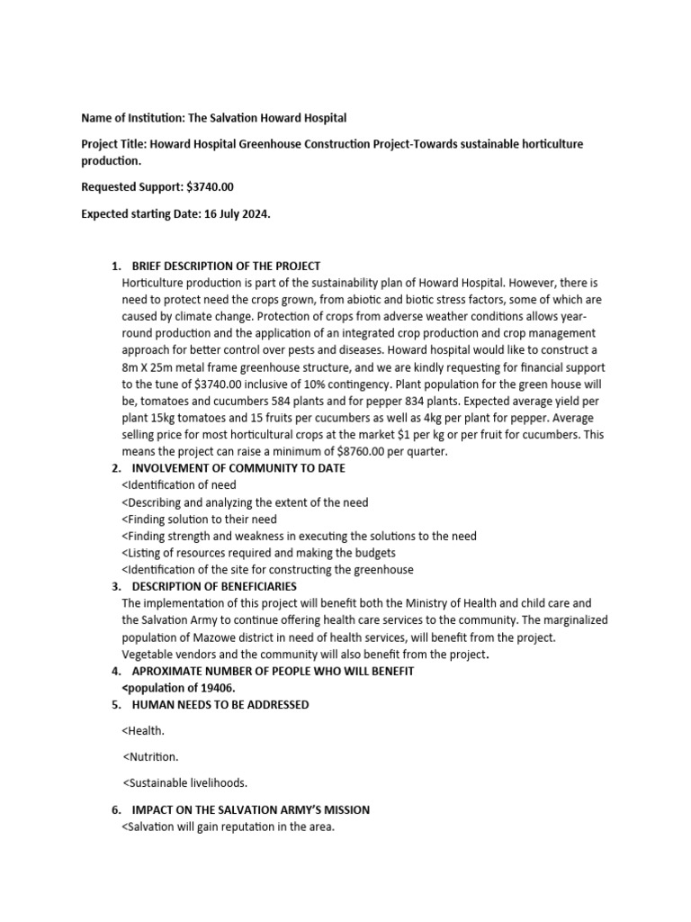 Greenhouse Project Proposal | PDF | Horticulture | Greenhouse