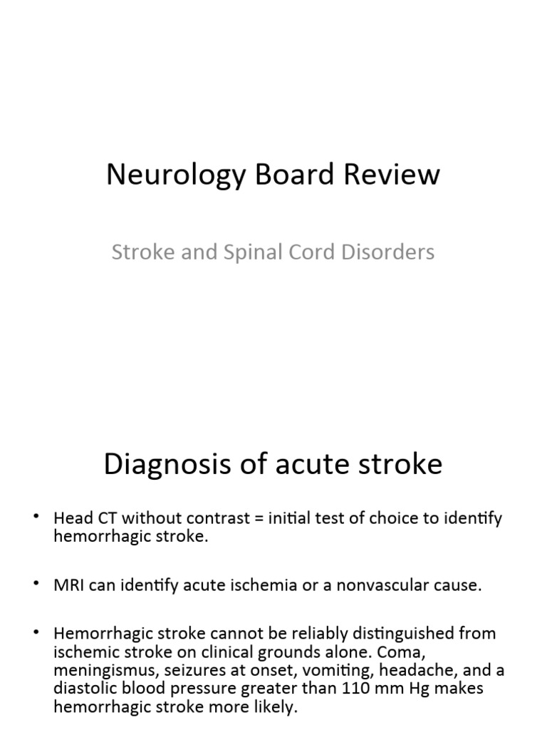 Neurology Board Review: Stroke & Myelopathies | PDF | Stroke | Ischemia