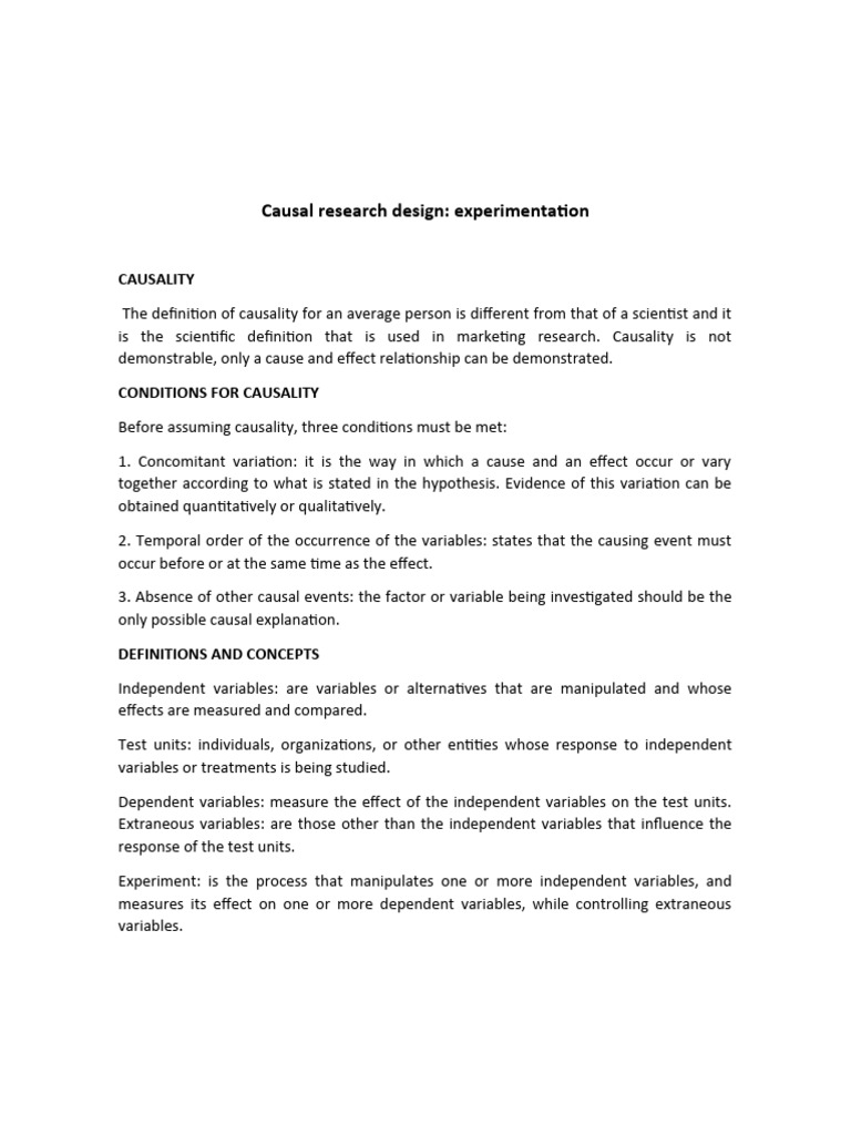 Causal Research Design Summary Chapter 7 | PDF | Experiment | Causality