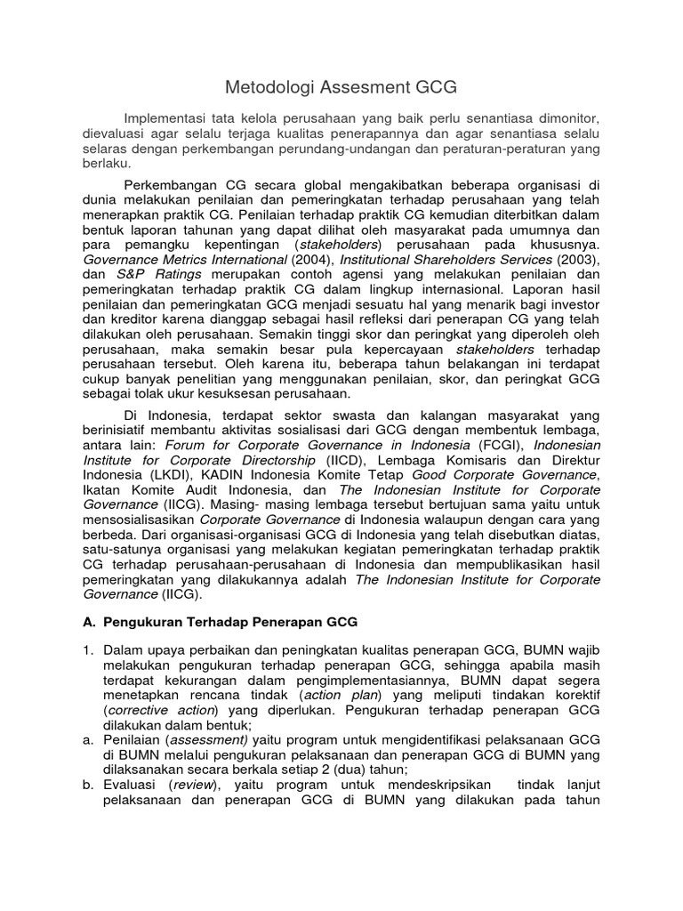Modul Pengayaan Metodologi Assesment GCG | PDF
