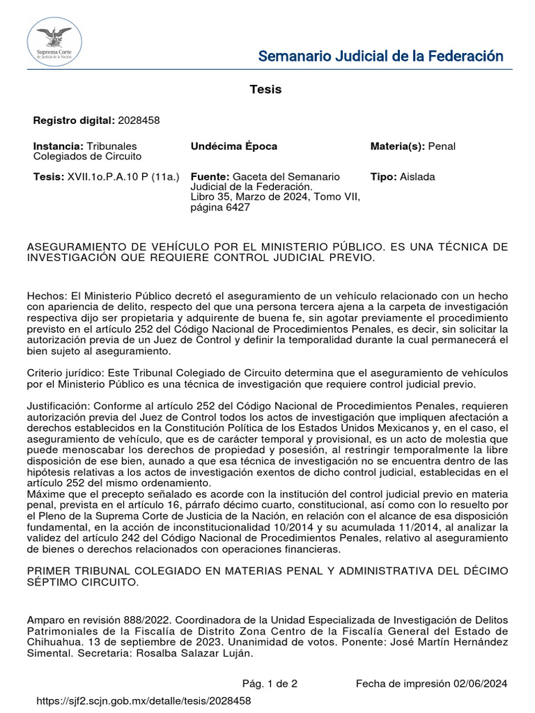 Tesis 2028458 | Descargar gratis PDF | Judicaturas | Justicia