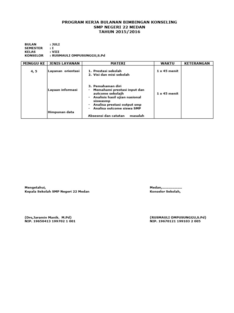 Pelaksanaan Program Kerja BK Bulanan | PDF | Karier & Perkembangan