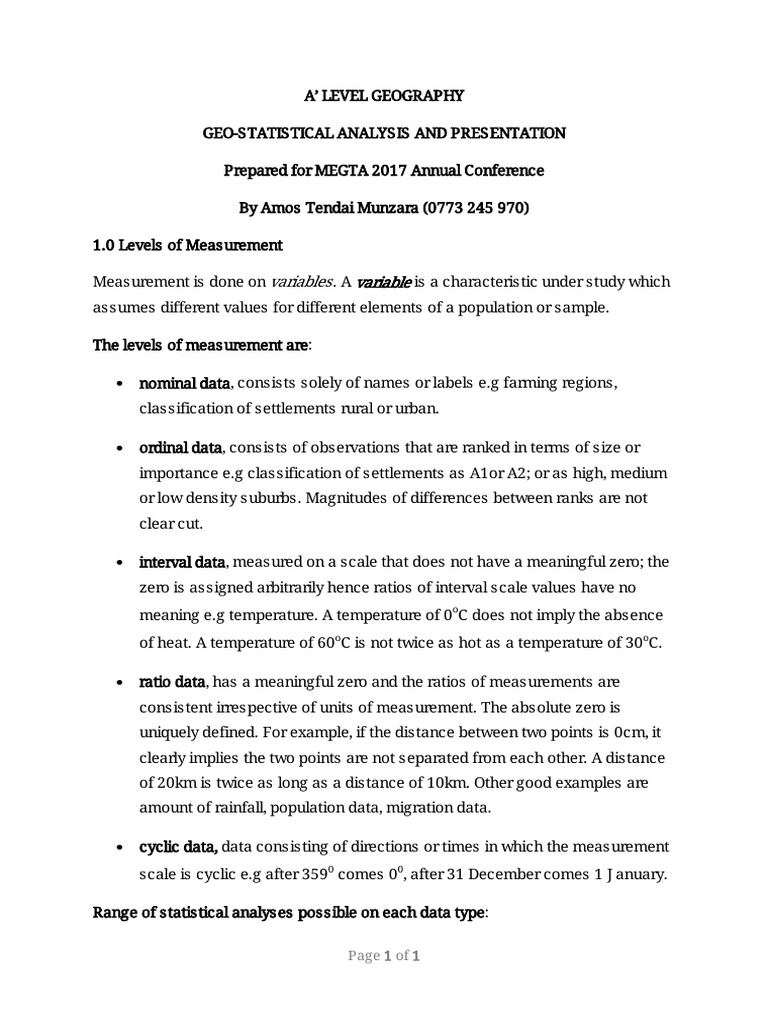 A Level Geo Statistics Notes by Eltoneezy @Sk1 | PDF