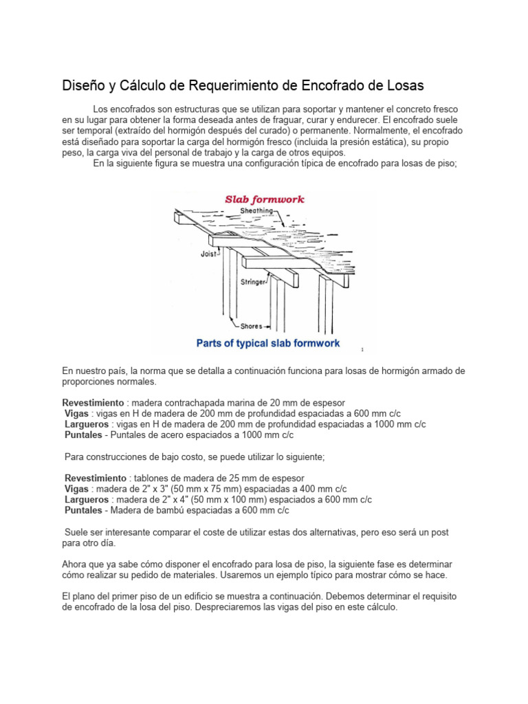 Diseño y Cálculo de Requerimiento de Encofrado de Losas | PDF | Hormigón | Elementos arquitectónicos
