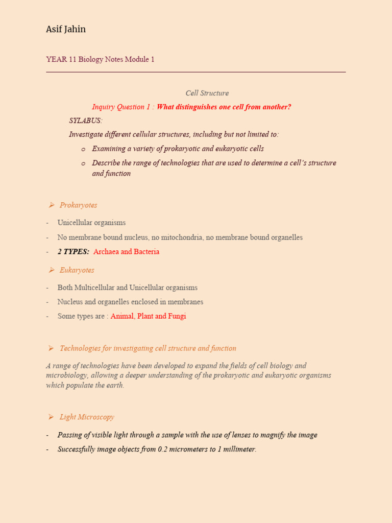Module 1 Biology Notes | Download Free PDF | Cell (Biology) | Cell Membrane
