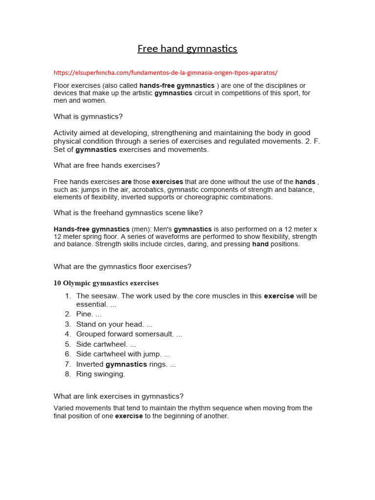 Free Hand Gymnastics | PDF | Gymnastics | Aerobic Exercise