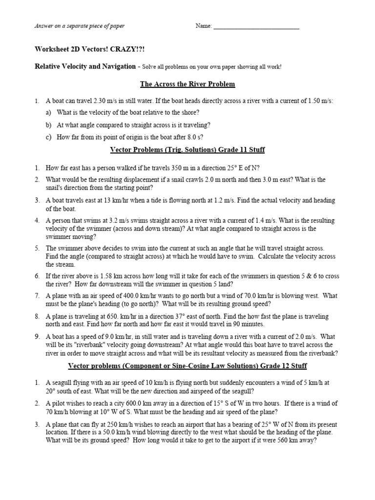 Physics Vector Problems Worksheet | PDF | Airspeed | Speed