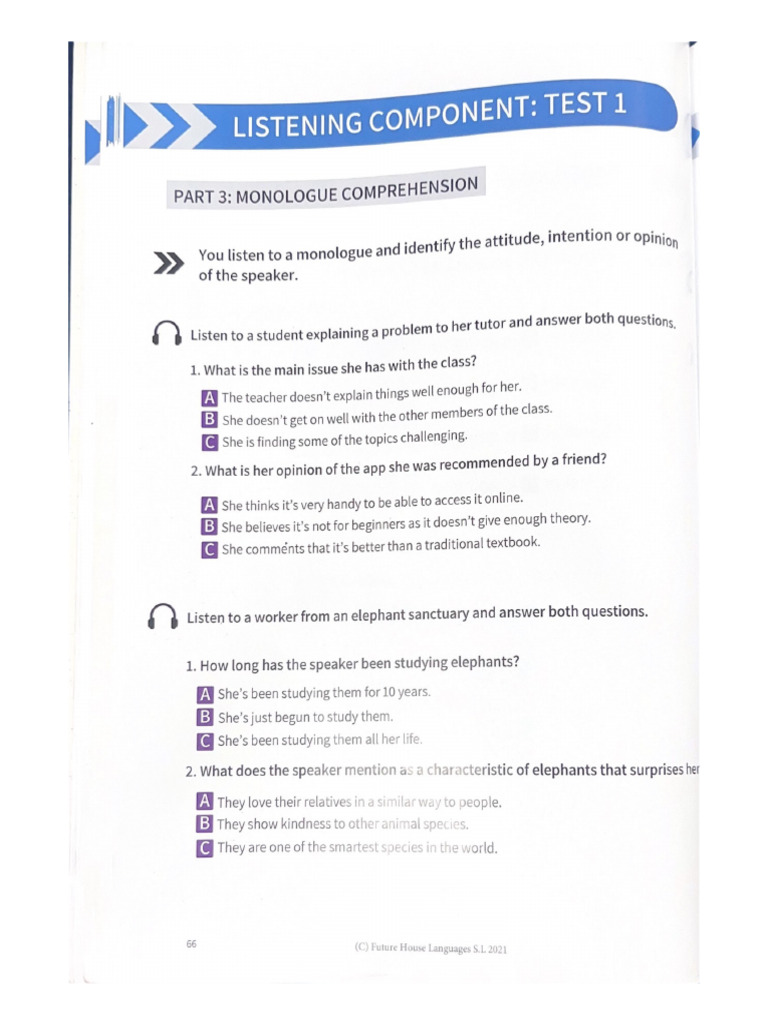 Listening Component Test 1 | PDF