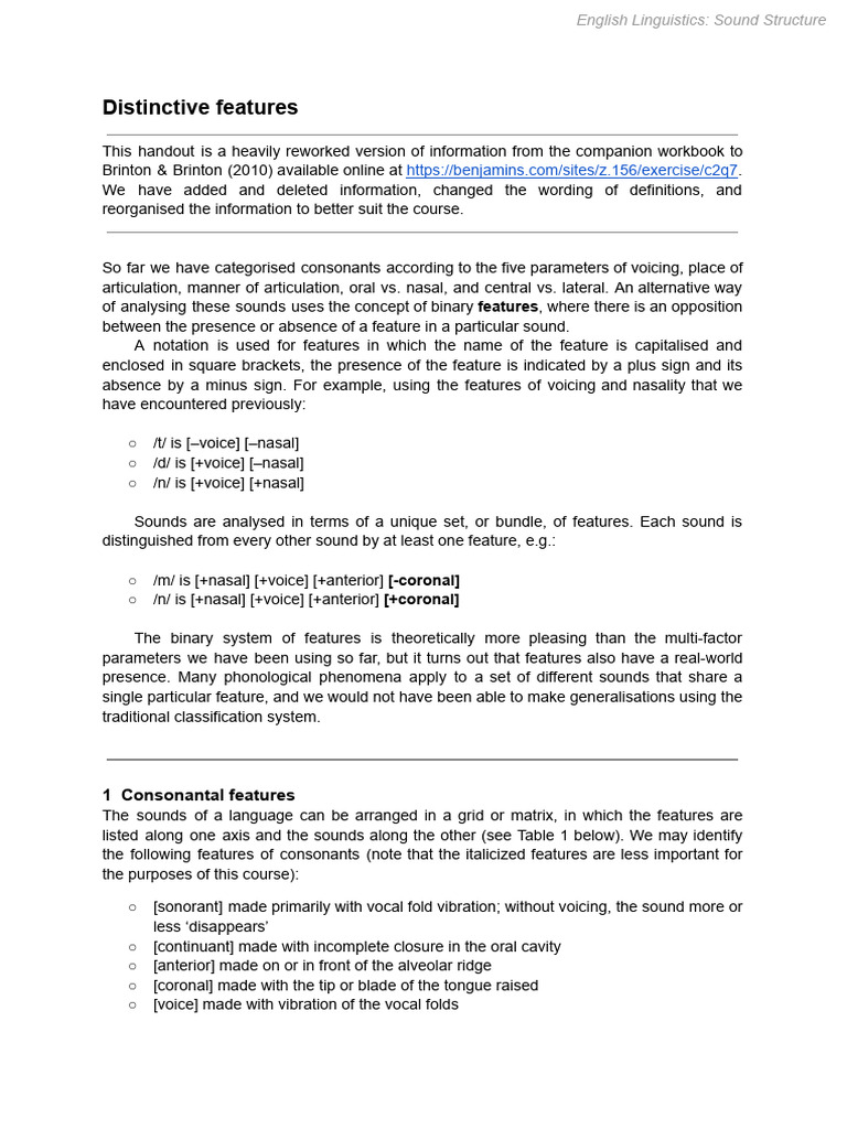 Distinctive Features | PDF | Consonant | Vowel