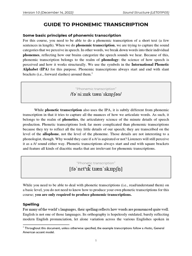 Guide To Phonemic Transcription | PDF | Stress (Linguistics) | Phoneme