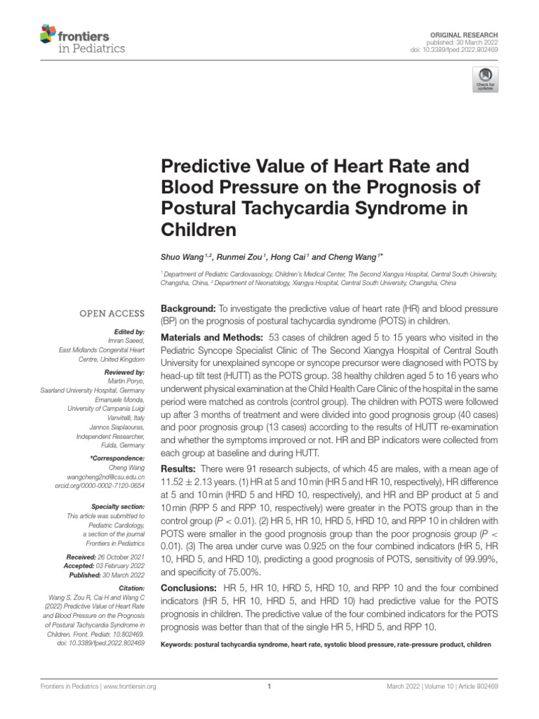 2022 - Predictive Value of Heart Rate and Blood Pressure On The ...