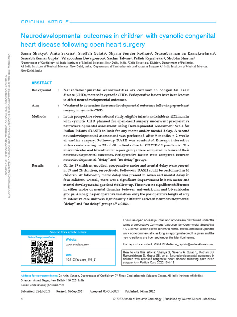 2021 - Neurodevelopmental Outcomes in Children With CHD | PDF | Clinical Medicine ...