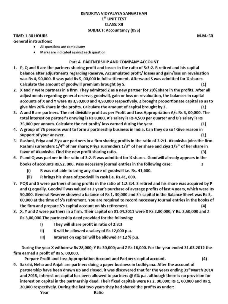 Class Xii Accountancy PT 1 2017 | Download Free PDF | Balance Sheet ...