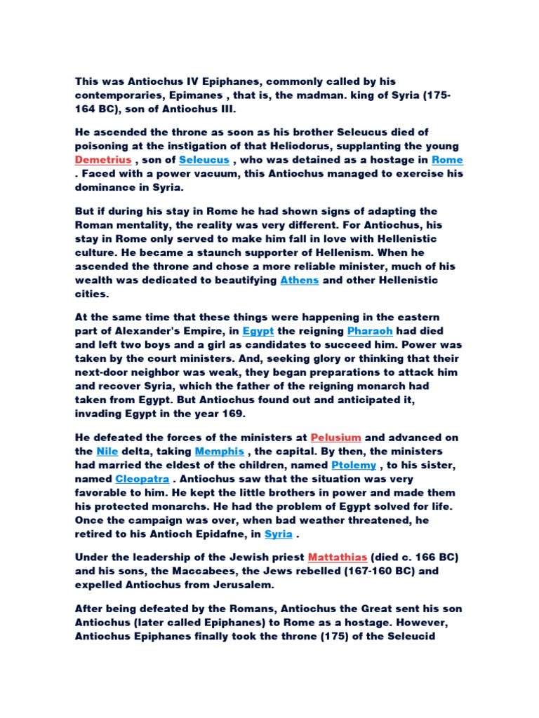 Antiochus IV Epiphanes Biography | Download Free PDF | Book Of Daniel ...