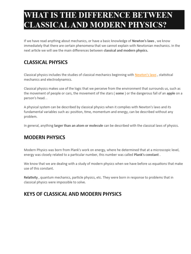 What Is The Difference Between Classical and Modern Physics | PDF | Physics | Classical Mechanics