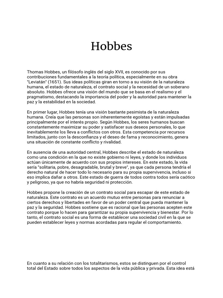 Hobbes | PDF | Contrato social | Thomas Hobbes