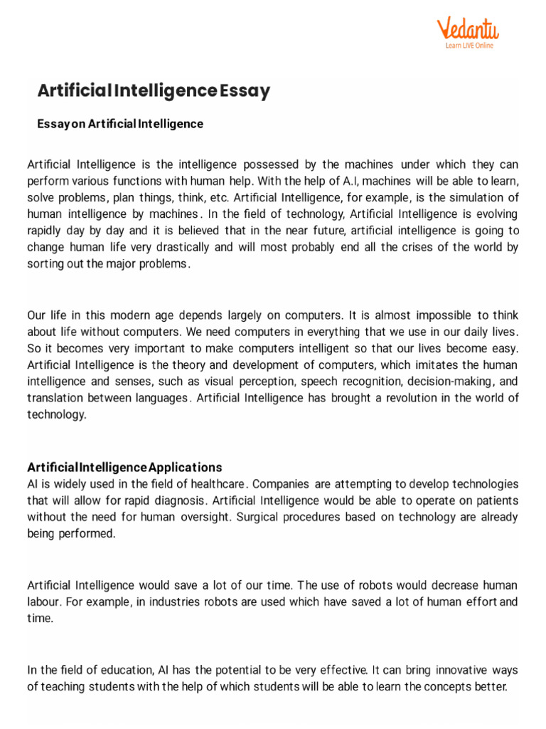 Artificial Intelligence Essay | PDF