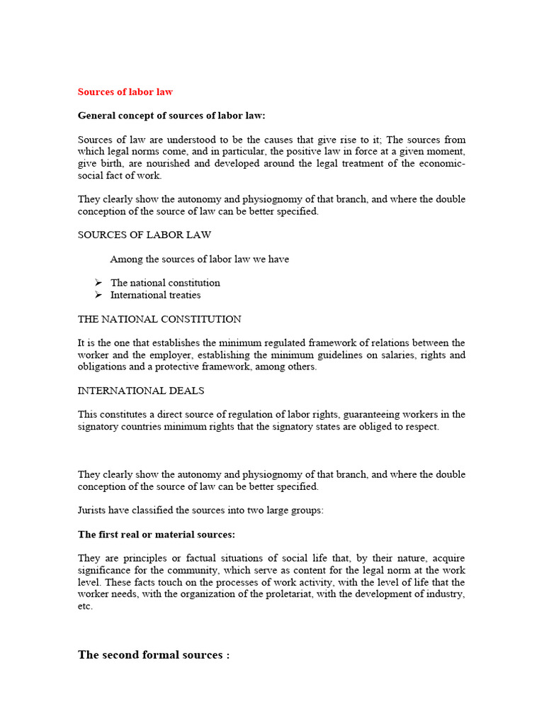 Sources of Labor Law | PDF | Labour Law | Employment