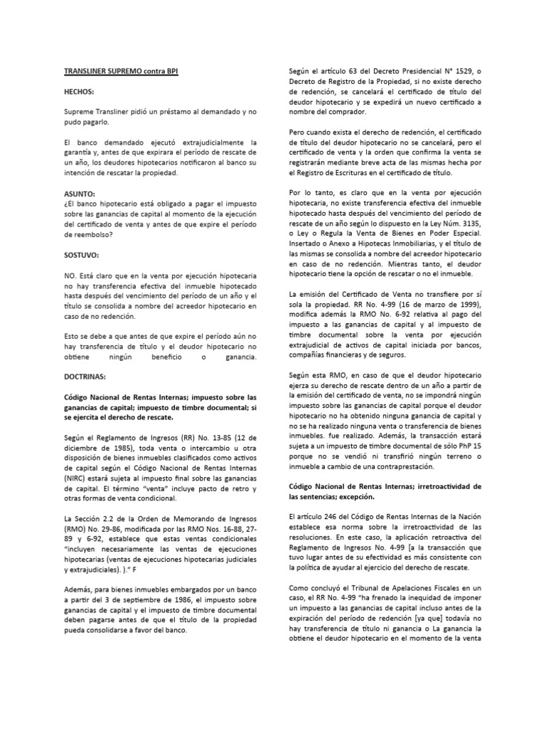 Supreme Transliner Contra BPI | PDF | Impuestos