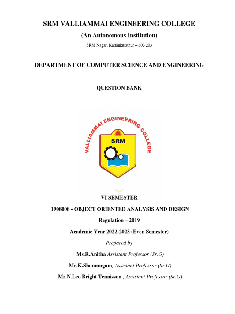 OOAD Question Bank for VI Semester | PDF | Use Case | Class (Computer Programming)